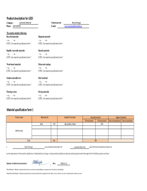 Fillable Online Product description for LEED Material specification ...