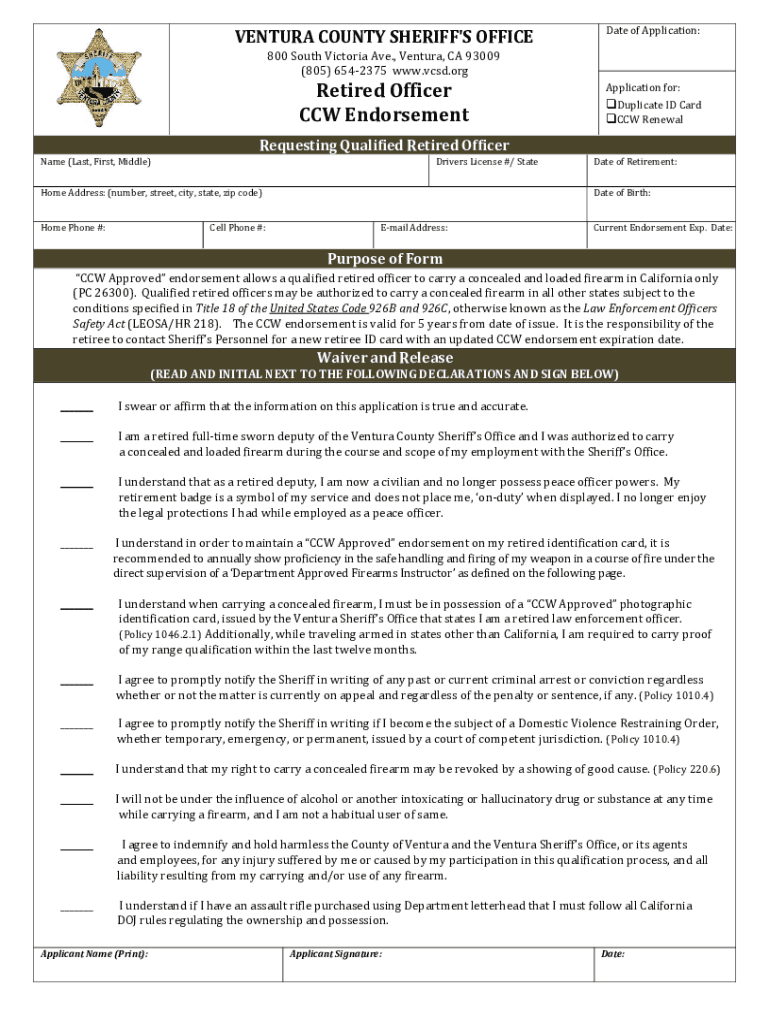 Fillable Online V.C.S.O. Retiree Firearms Qualification Requirements ...