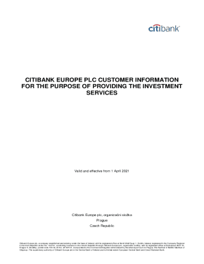 Fillable Online citibank europe plc customer information for the ...
