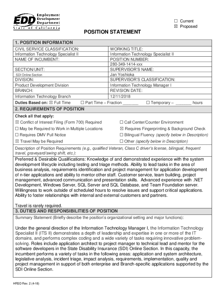 Fillable Online Duty Statement - calcareers.ca.gov Fax Email Print ...