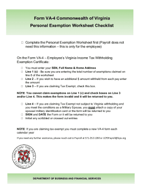 Fillable Online Fillable FORM VA-4: PERSONAL EXEMPTION WORKSHEET ...