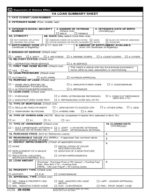 Fillable Online VA LOAN SUMMARY SHEET - cdn.cocodoc.com Fax Email Print ...
