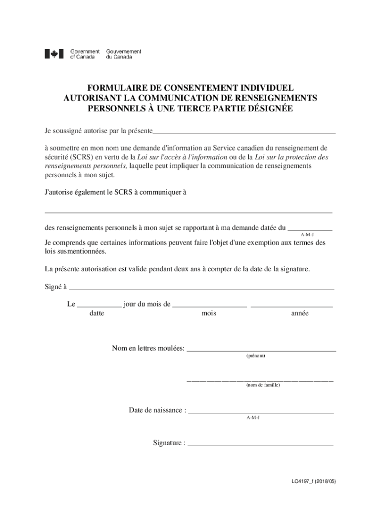 Fillable Online formulaire de consentement individuel autorisant la ...