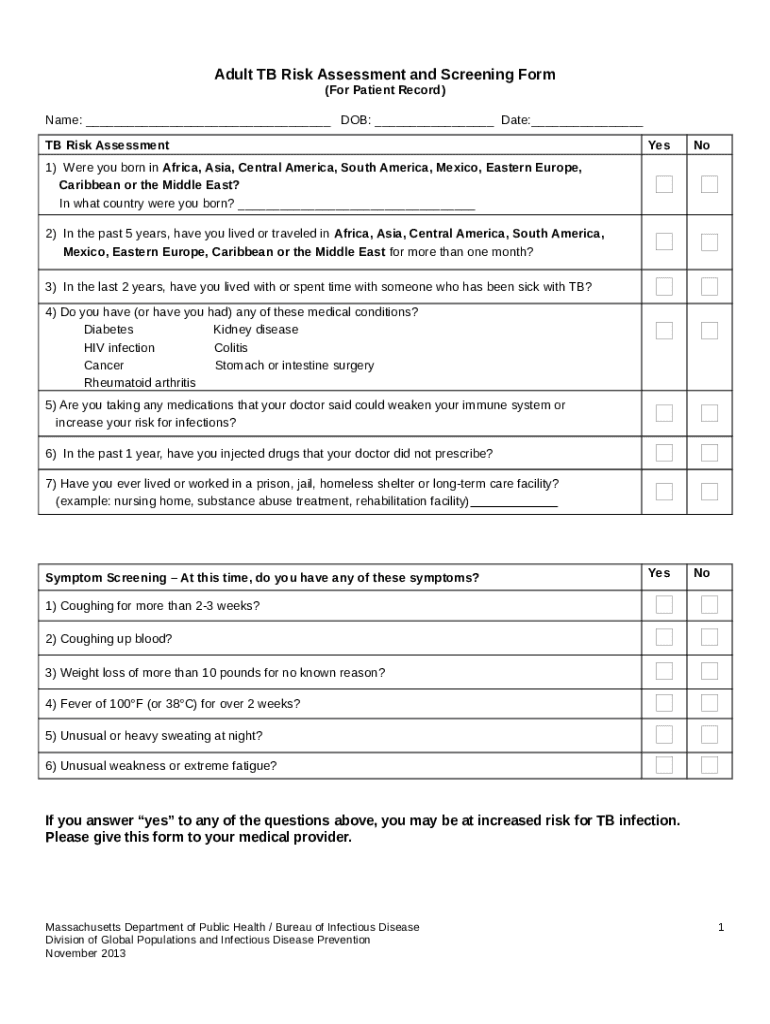 Department Of Health Tb Risk Assessment - Fill Online ... Doc Template ...