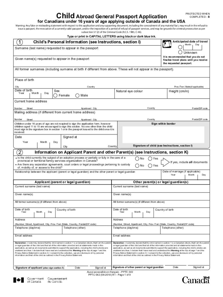 Fillable Online PPTC 042 E : CHILD ABROAD GENERAL PASSPORT APPLICATION ...