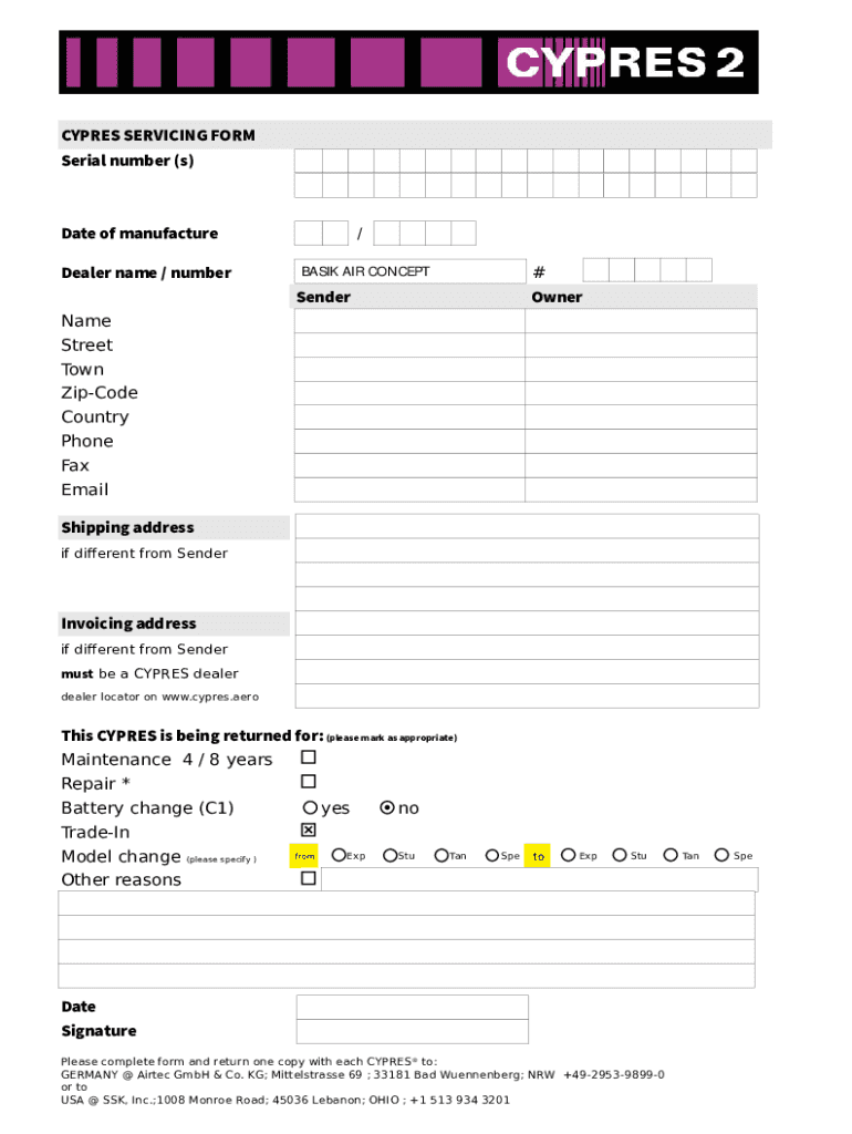 Fillable Online Fillable Online CYPRES SERVICING FORM Serial number (s ... Fax Email Print ...