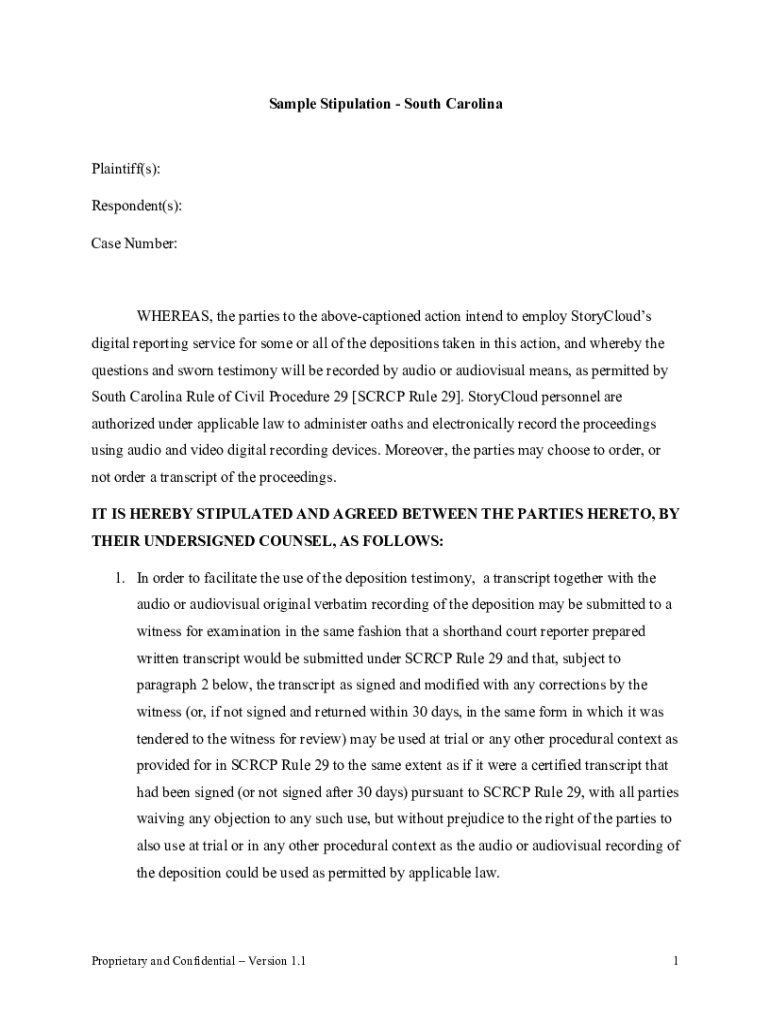 Fillable Online Sample Stipulation - South Carolina V1.1.docx Fax Email ...