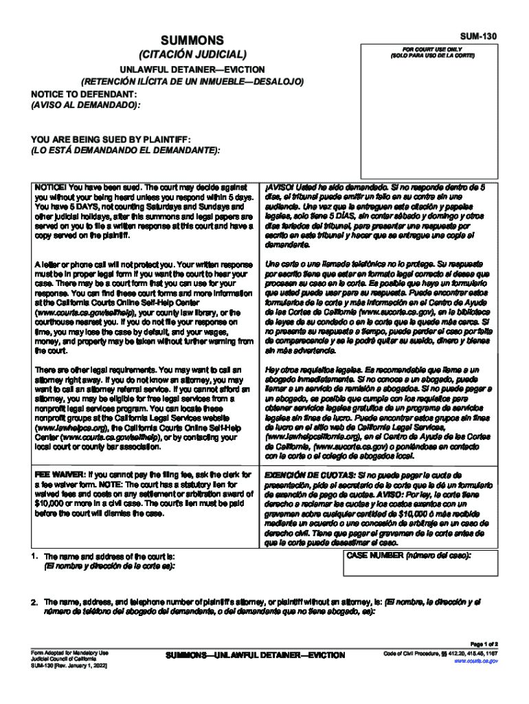 Fillable Online ventura courts ca SUM-130 SUMMONSUNLAWFUL ...