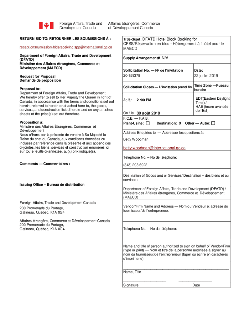 Fillable Online RETURN BID TO/ RETOURNER LES SOUMISSIONS : Title Fax Email Print - pdfFiller