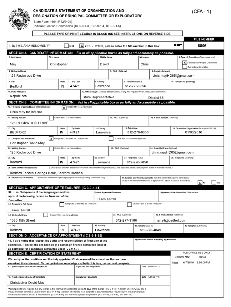 Fillable Online SOS: Election Division: Election Forms Fax Email Print ...