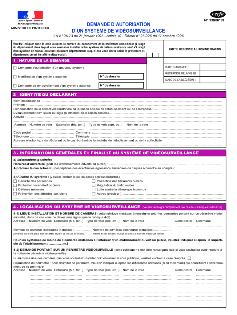 Remplissable En Ligne DEMANDE D'AUTORISATION D'UN SYSTME DE ... Fax ...