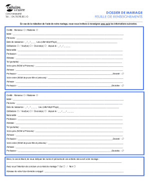 Fillable Online DOSSIER DE MARIAGE FEUILLE DE RENSEIGNEMENTS Fax Email ...