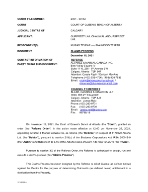 Fillable Online COURT FILE NUMBER COURT COURT OF QUEEN'S Fax Email ...