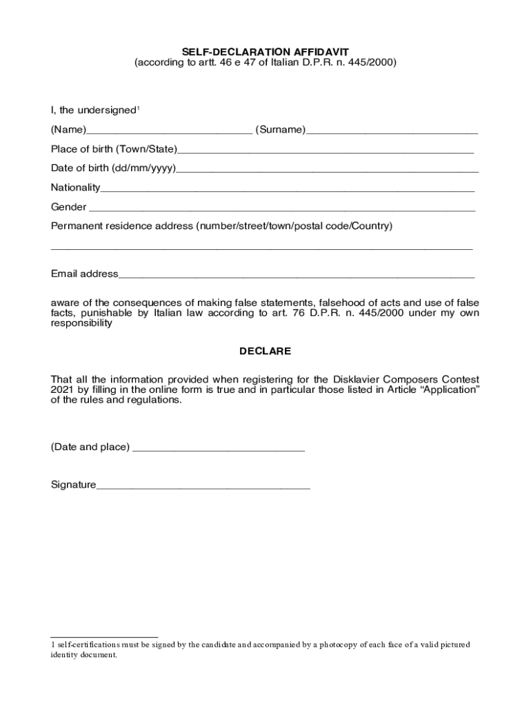 Fillable Online SELF-DECLARATION AFFIDAVIT Fax Email Print - pdfFiller