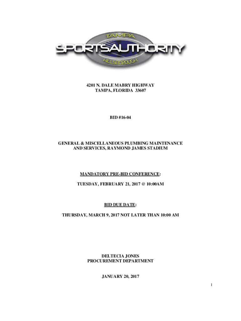 Fillable Online 4201 N. DALE MABRY HIGHWAY TAMPA, FLORIDA 33607 BID #19 ...