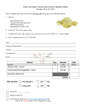 Fillable Online CHILI OR BEEF VEGETABLE SOUP ORDER FORM Fax Email Print ...