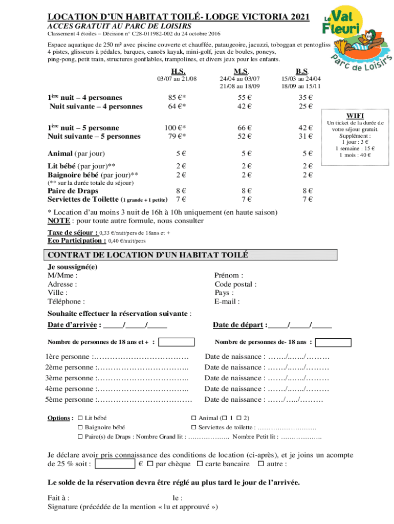Fillable Online LOCATION DUN HABITAT TOIL- LODGE VICTORIA 2021 ACCES ...