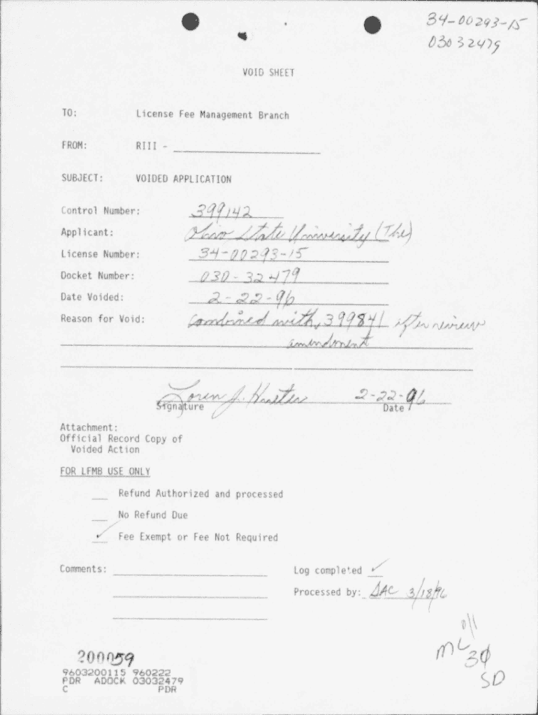 Fillable Online Voided matls licensing action for license 34-00293-15 for Ohio State Univ ...