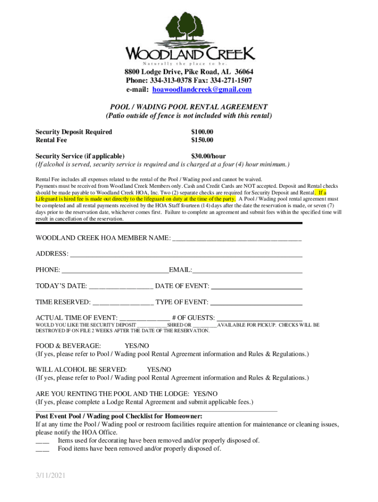 Fillable Online POOL / WADING POOL RENTAL AGREEMENT (Patio outside of ...