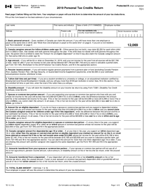 Fillable Online Income Tax return Form TD1 Personal.pdf - Protected B ...