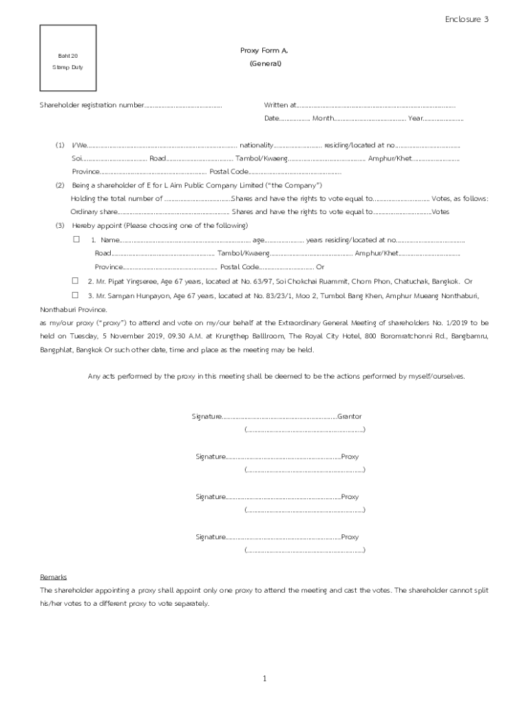Fillable Online Stamp Duty Baht 20 Enclosure No.5 PROXY FORM NO. 2 Fax Email Print - pdfFiller