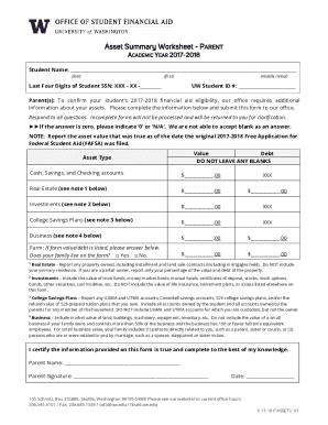 Fillable Online Fillable Online Asset Summary Worksheet - P ARENT Fax ...