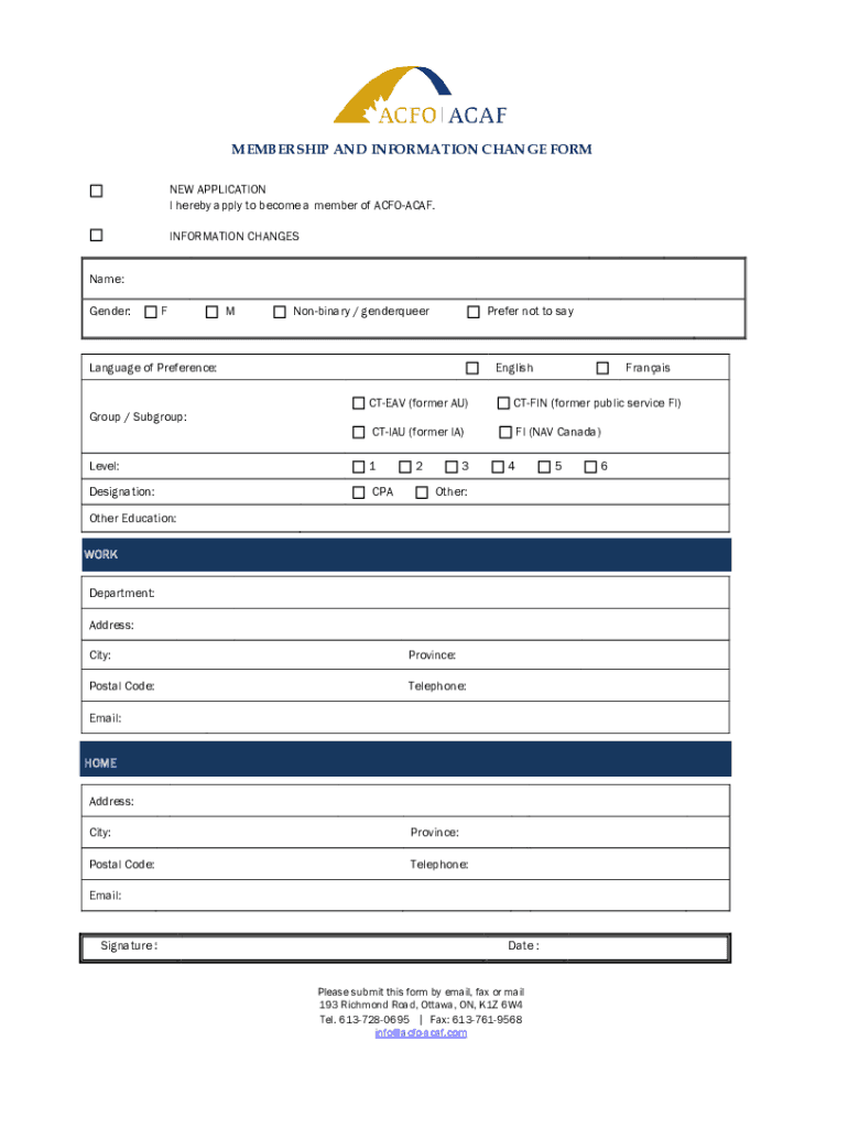 Fillable Online www.acfo-acaf.com wp-content uploadsMEMBERSHIP AND ...