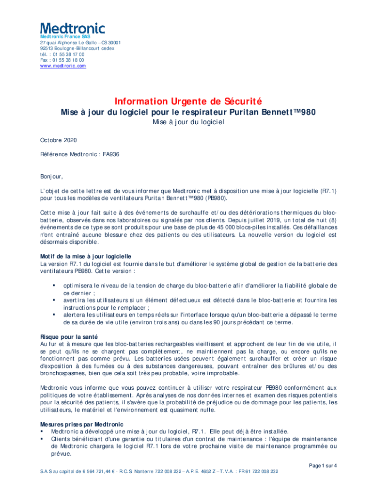 Fillable Online VENTILATEUR DE REANIMATION - Puritan Bennett 980 (PB980 ...