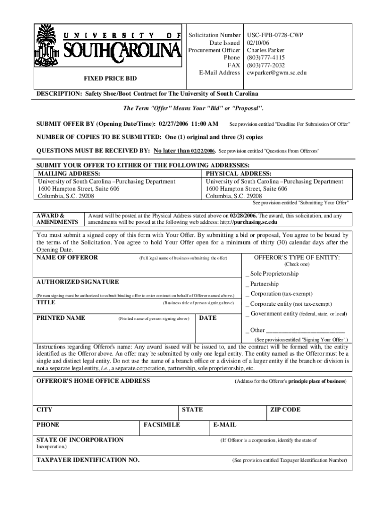Fillable Online Solicitation Number USC-FPB-0728-CWP Date Issued Fax ...