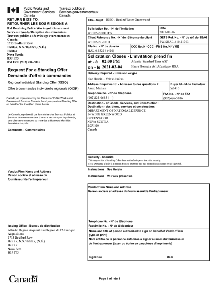Fillable Online W0102-22001D (FR) RISO - Bottled Water Greenwood Fax ...