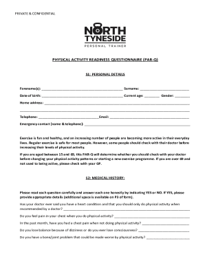 Fillable Online PHYSICAL ACTIVITY READINESS QUESTIONNAIRE (PAR-Q) Fax ...