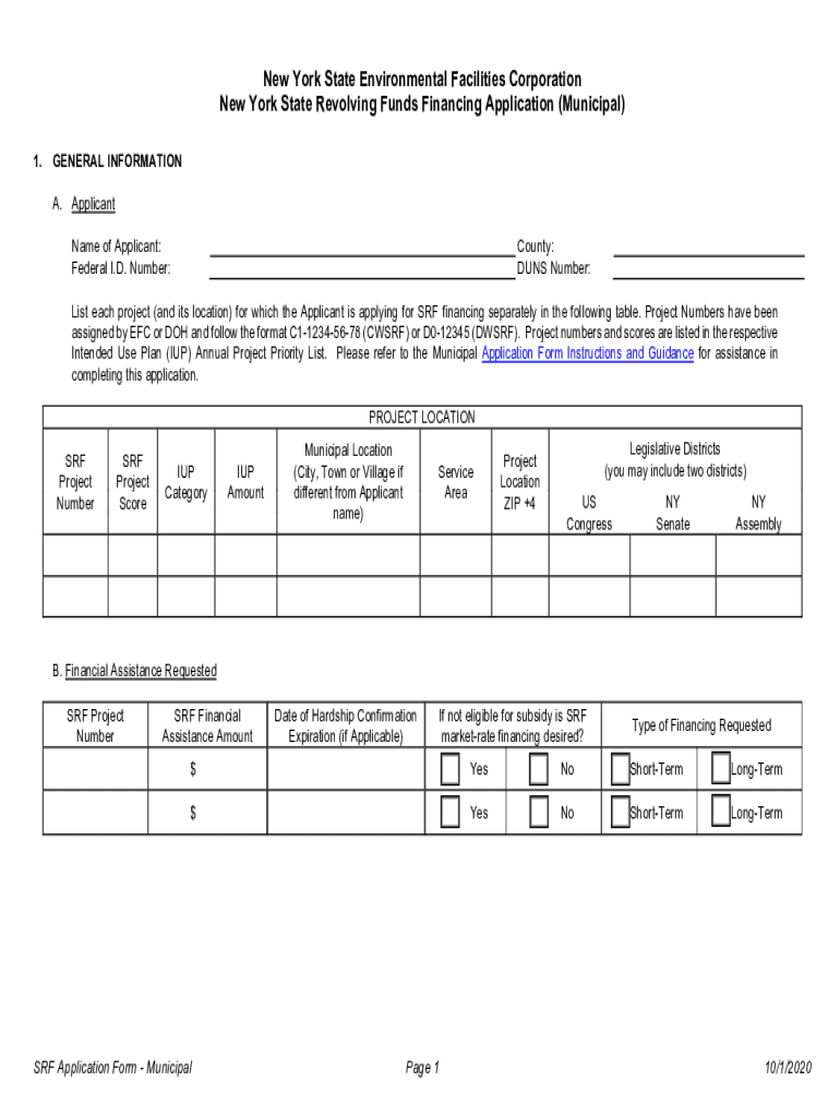 New York State Revolving Funds Financing Application - Blank Fillable ...