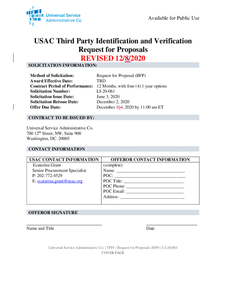 Fillable Online USAC Third Party Identification and Verification ...