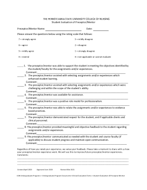 Fillable Online Preceptor or Clinical Mentor Information Form - Copy ...
