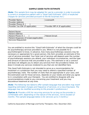 Good Faith Estimate SimplePractice Support Doc Template | pdfFiller