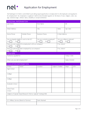 Fillable Online Application for Employment - Nel Hydrogen Fax Email ...