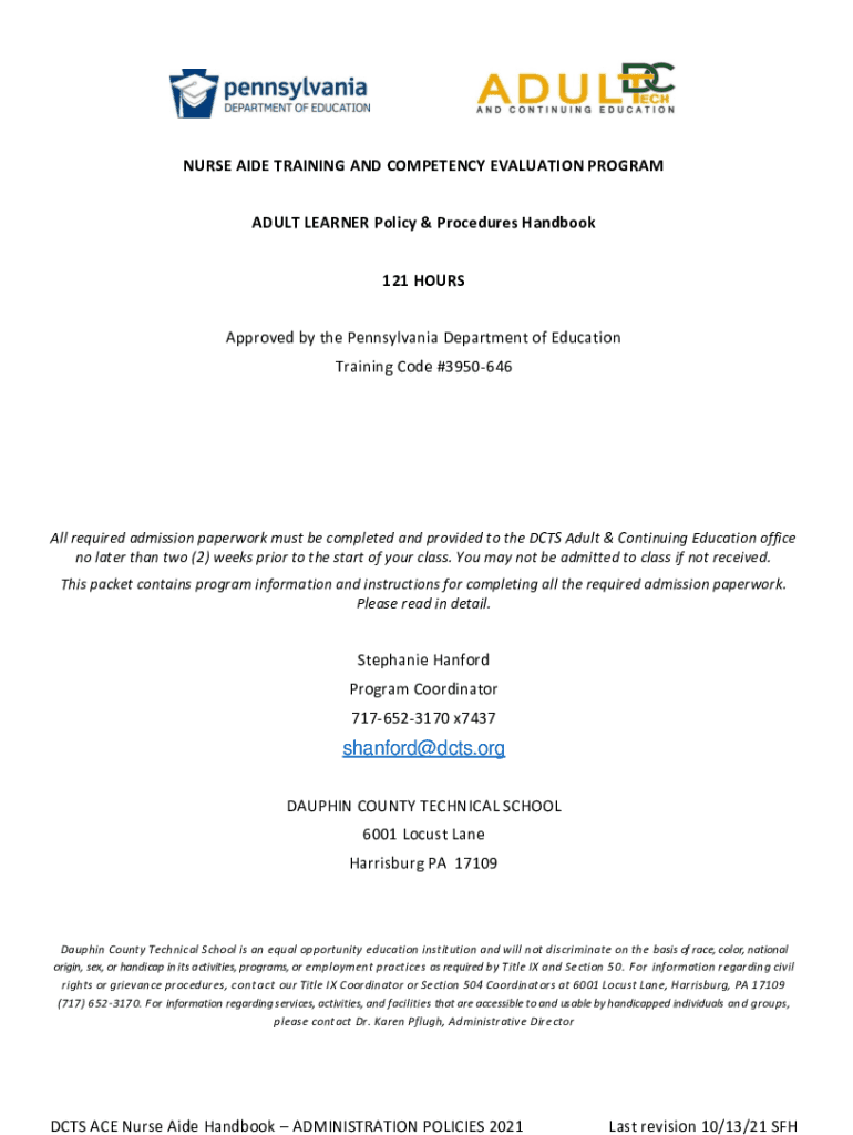 Fillable Online PDF Nursing Aide Training Competency - Pennsylvania ...