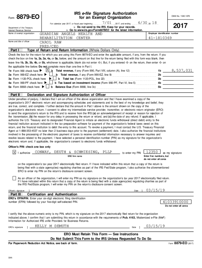 Fillable Online 2017 Form 8879-EO - IRS tax forms Fax Email Print ...