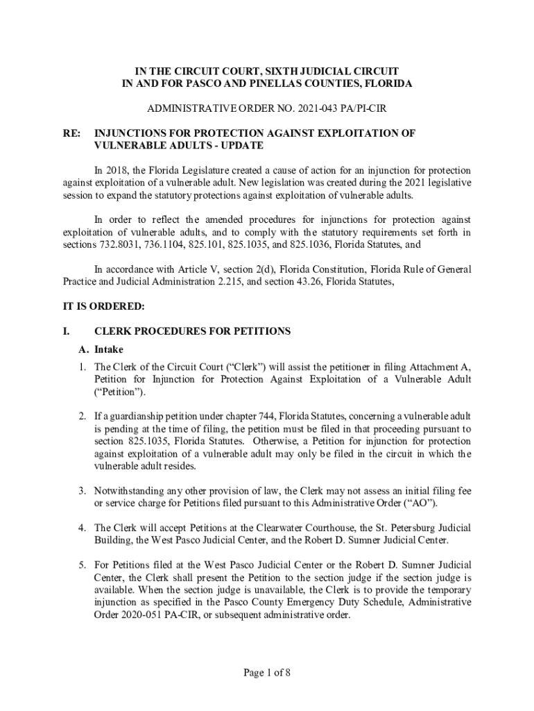 Fillable Online 2021-043 Injunctions for Protection Against ...