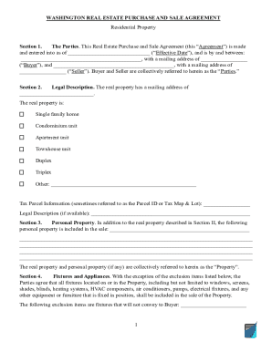 Fillable Online Washington Real estate purchase and sale agreement residential form. Washington ...