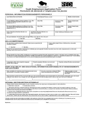 Fillable Online Youth Employment Application Form/ Formulaire de Fax ...