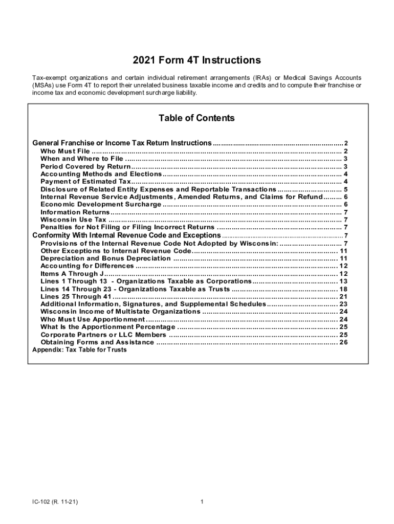 Fillable Online 2021 Form 4T Instructions - revenue.wi.gov Fax Email ...