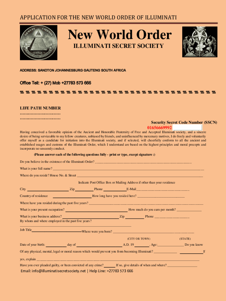 Fillable Online (PDF) APPLICATION FOR THE NEW WORLD ORDER OF ILLUMINATI ...