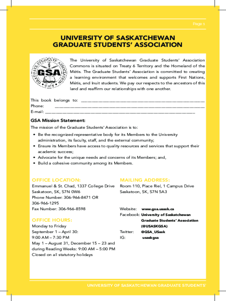 Fillable Online gsa usask UNIVERSITY OF SASKATCHEWAN GRADUATE STUDENTS ...