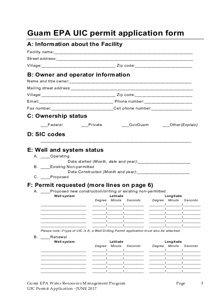 Fillable Online epa guam CLASS V UNDERGROUND INJECTION CONTROL PERMIT ...