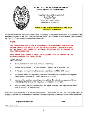 Fillable Online PLANT CITY POLICE DEPARTMENT APPLICATION FOR EMPLOYMENT ...