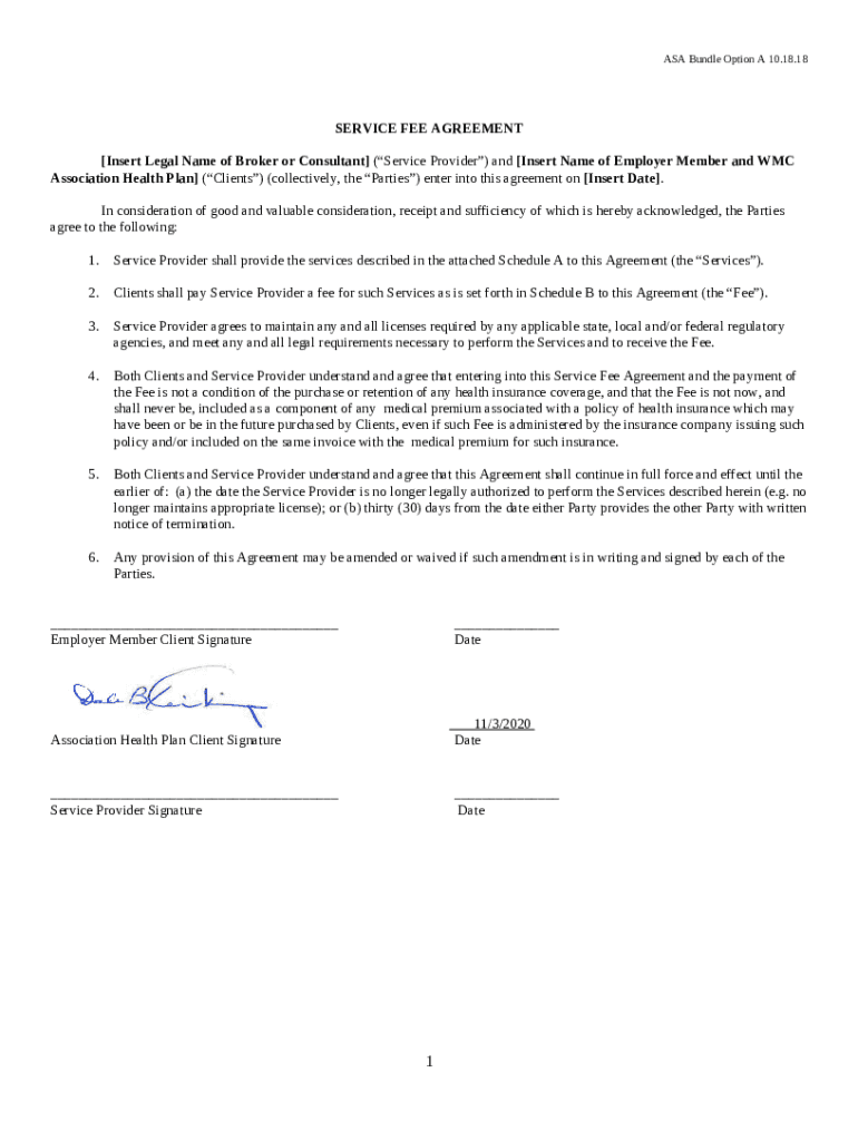 SERVICE FEE AGREEMENT Doc Template | pdfFiller