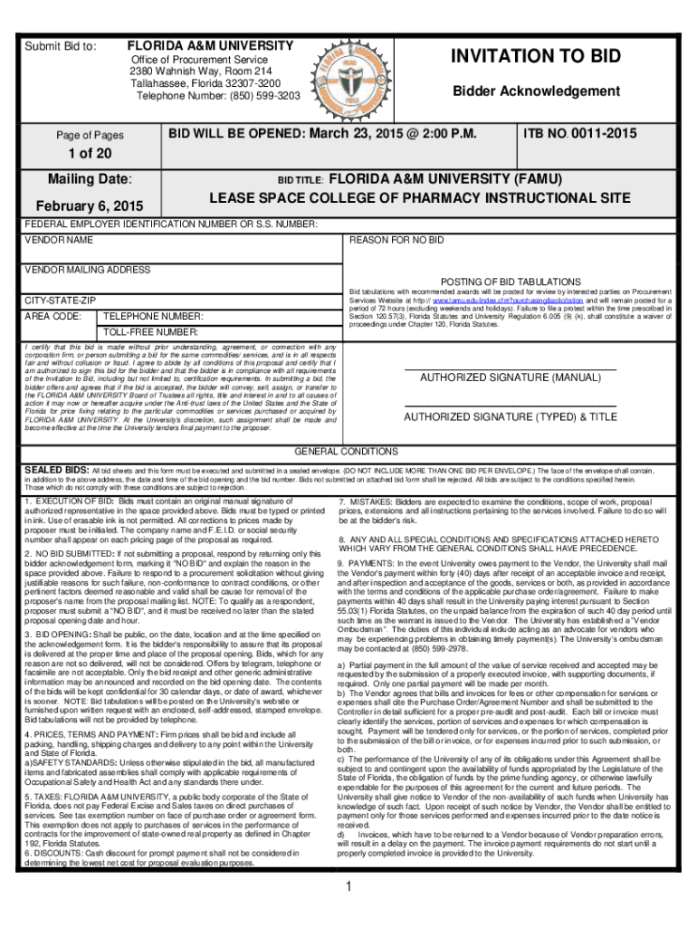 Fillable Online support famu Fillable Online famu Invitation to bid - Florida A&M ... Fax Email ...