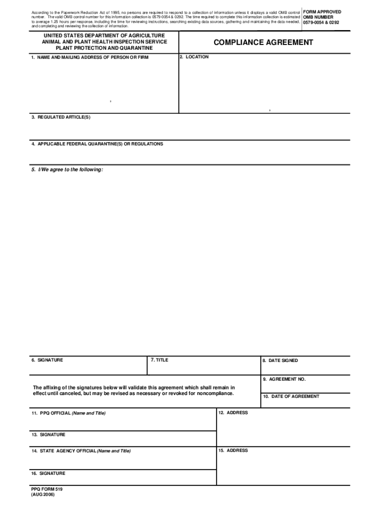 Fillable Online Form PPQ Form 519 PPQ Form 519 Compliance Agreement Fax ...
