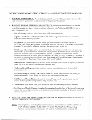 Fillable Online INSTRUCTIONS FOR COMPLETING SF FINANCIAL ASSISTANCE ...